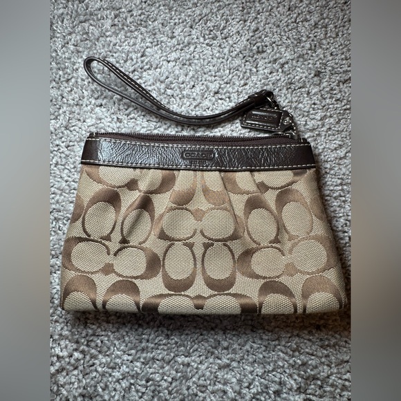 Coach | Bags | Coach Monogram Logo Canvas Mini Wristlet Brown | Poshmark